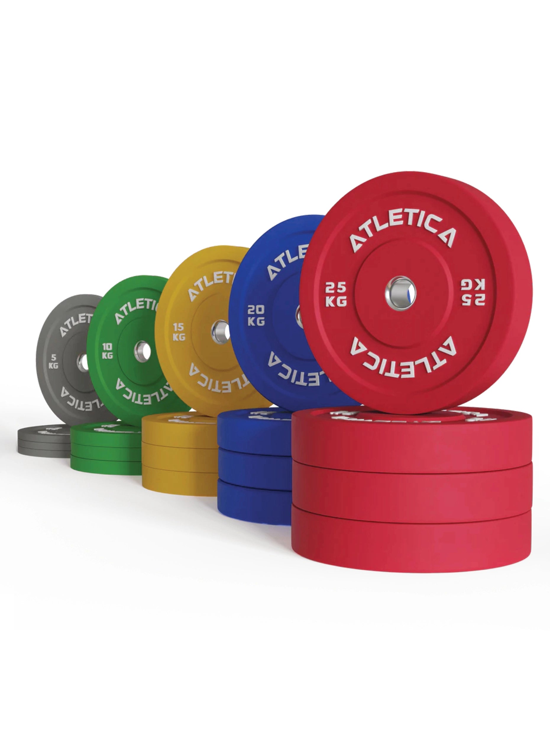 ATLETICA Bumper Plate Set | 50mm Hub | 300 kg Color-Coded Weight Plates