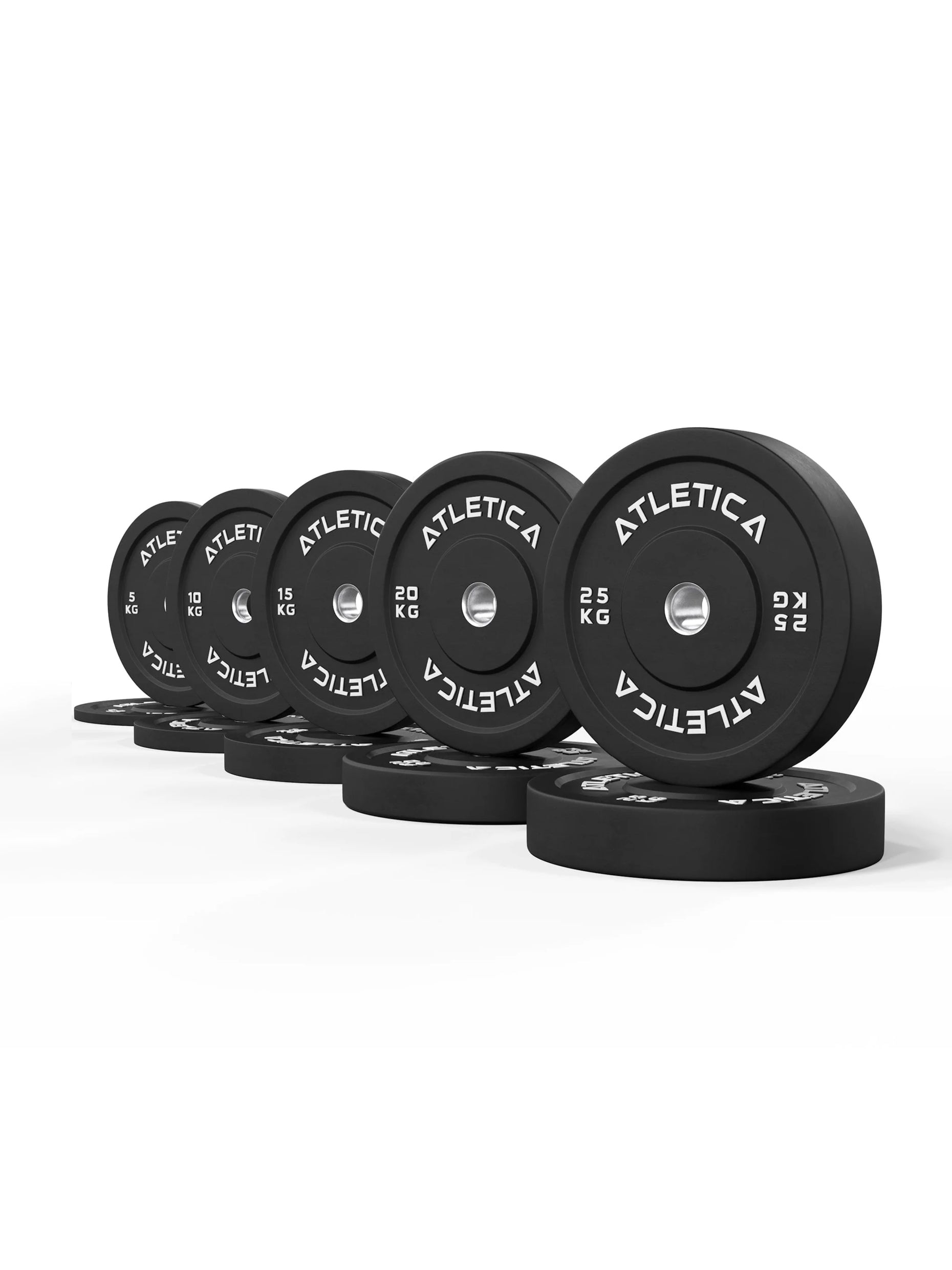 ATLETICA Bumper Plate Set | 150 kg Weight Plates | 50 mm Center Hole